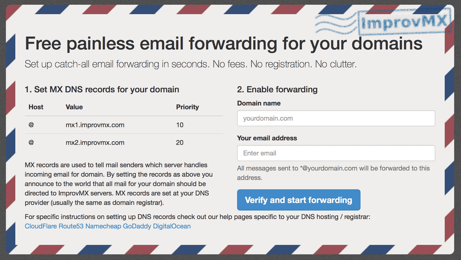 ImprovMX：域名邮箱的无痛转发 | Armin's Blog